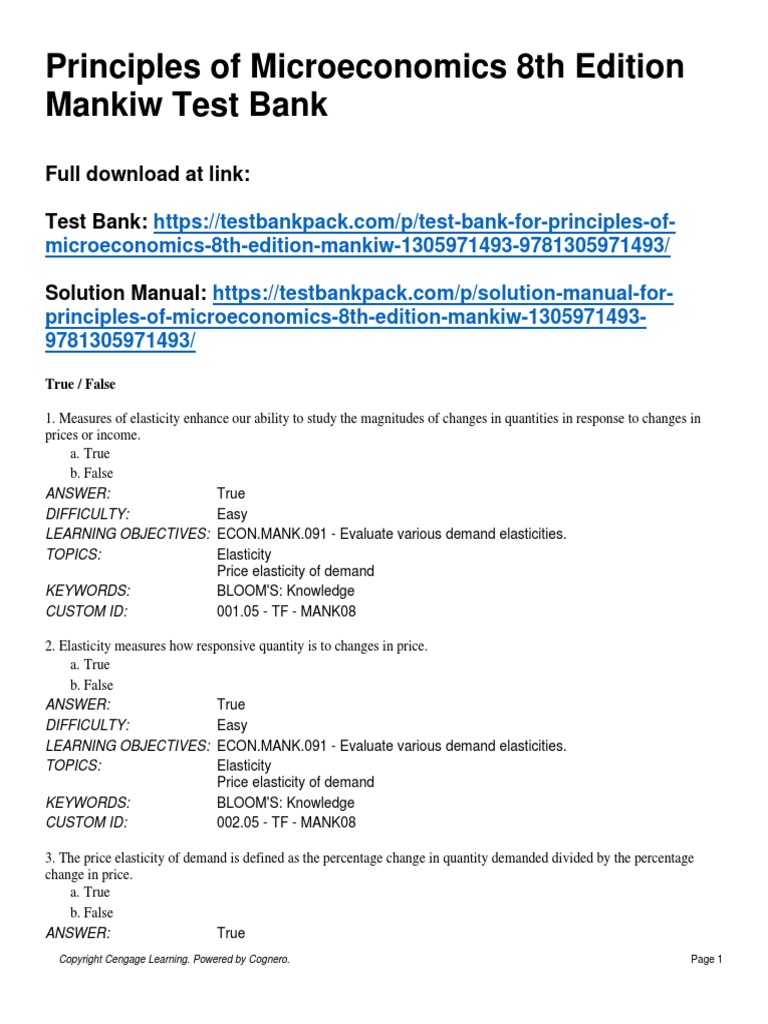 Principles of Microeconomics 8th Edition Mankiw Test Bank 1 | PDF