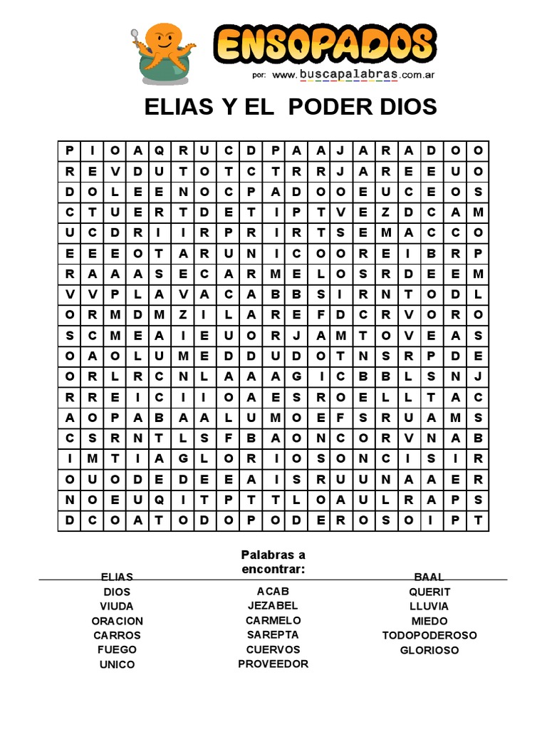 Sopa de Letras de Elias y El Poder Dios | PDF