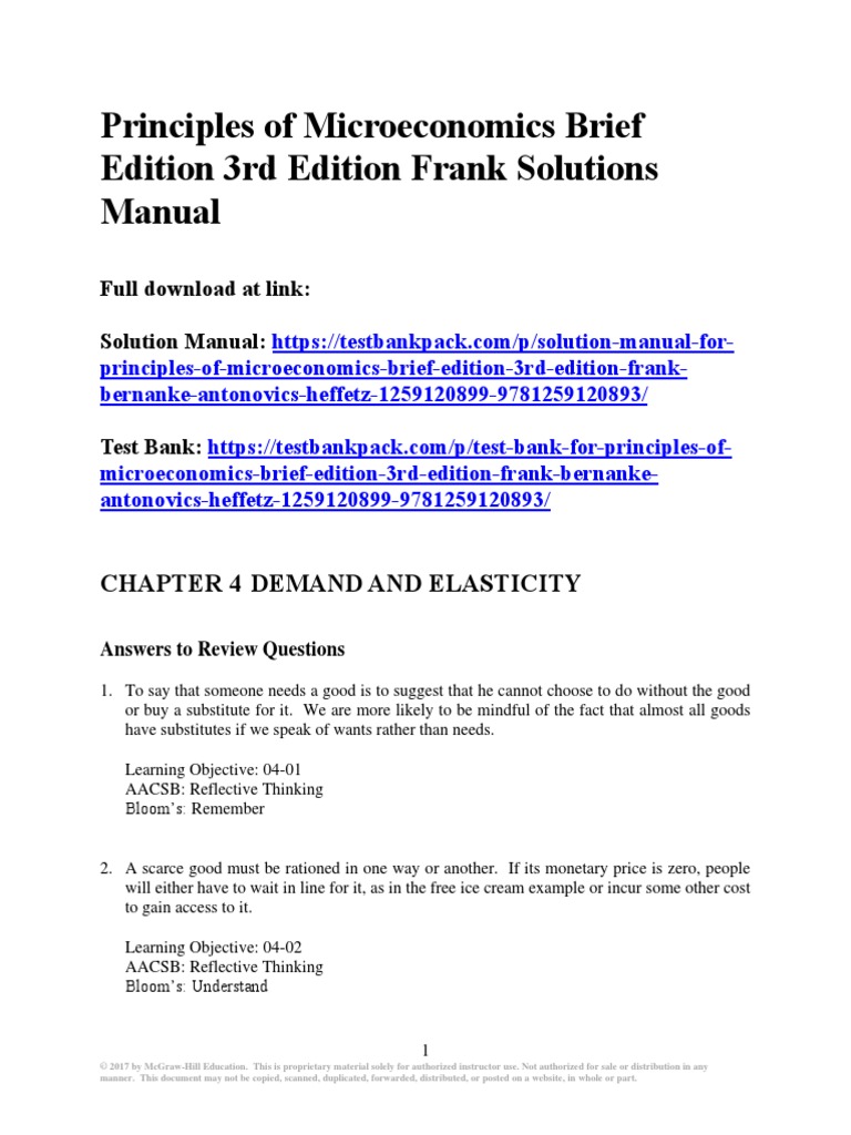 Principles of Microeconomics Brief Edition 3rd Edition Frank Solutions ...