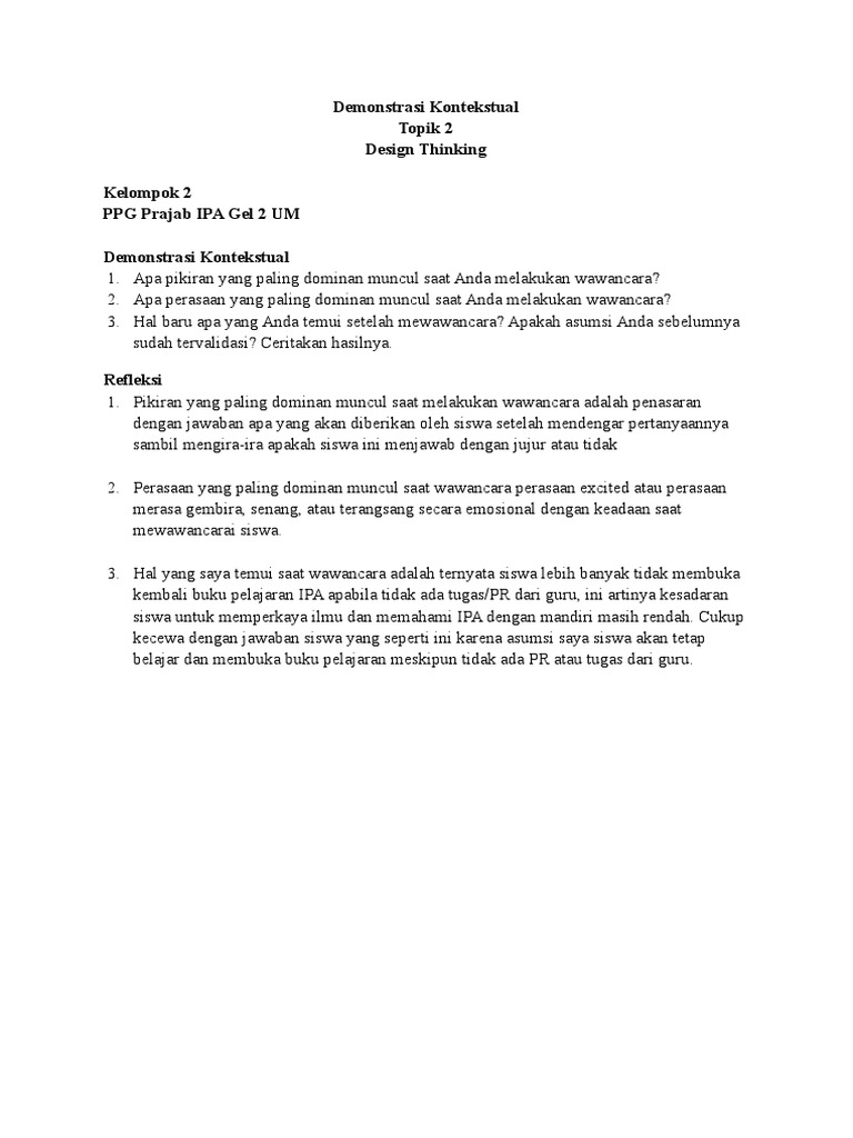 Demonstrasi Kontekstual-T2-Refleksi Wawancara | PDF