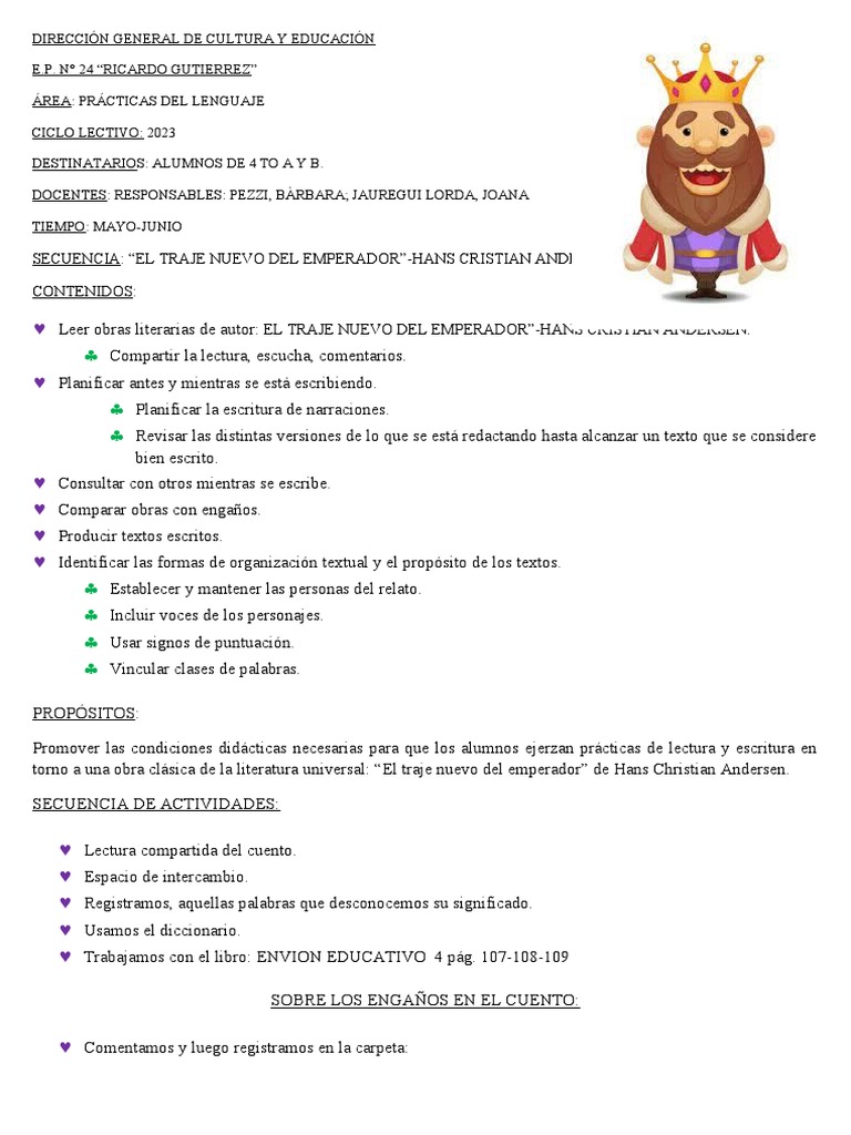 Actividades para "El traje nuevo del emperador" | PDF | Estudios de ...