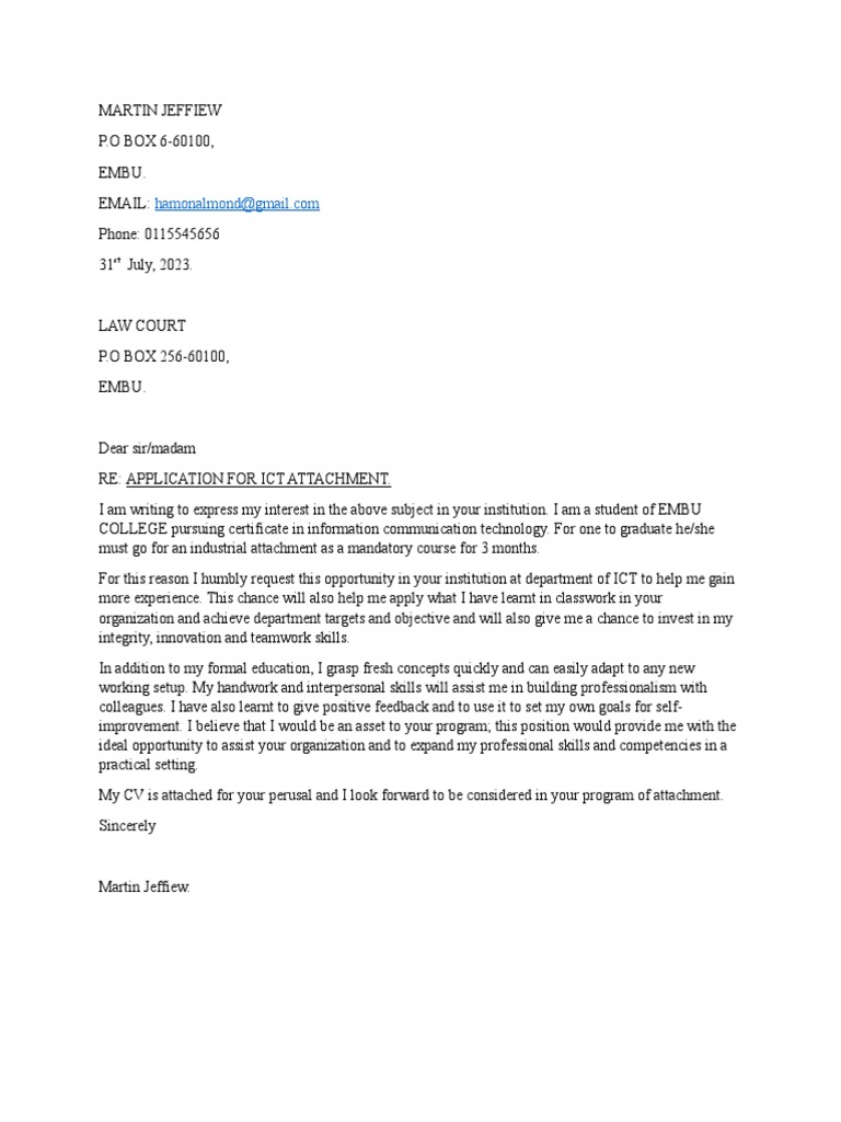 ICT Attachment Application Letter | PDF