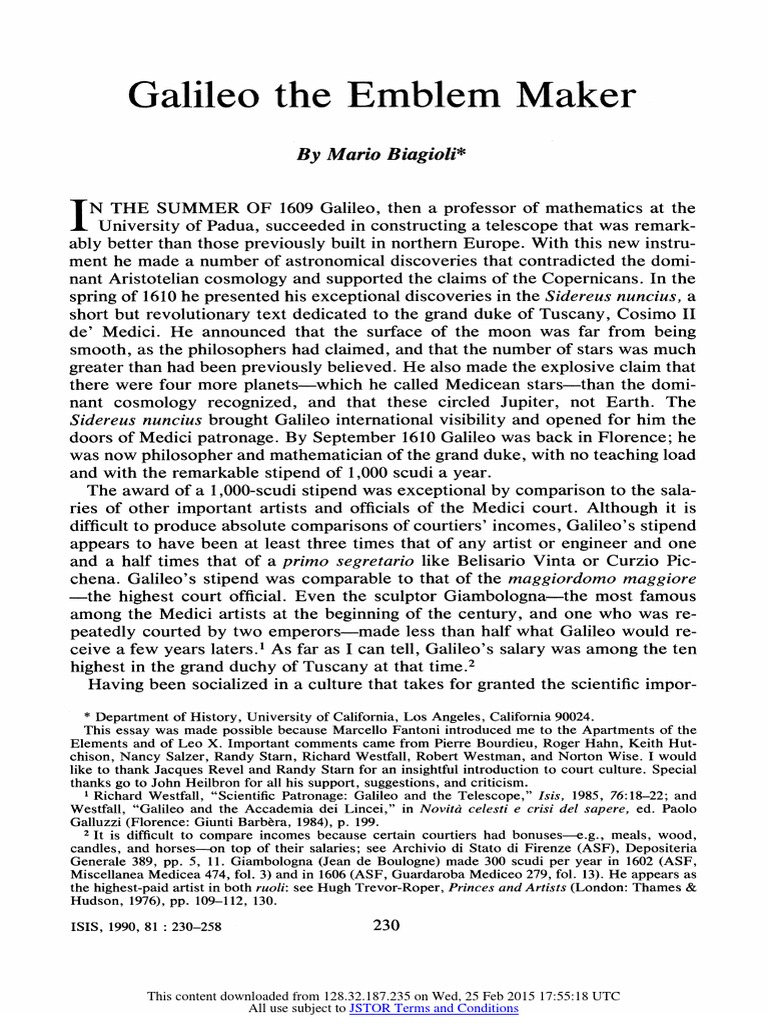 Mario Biagioli (1990) Galileo The Emblem Maker | PDF | House Of Medici ...