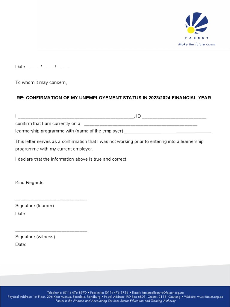 Annexure B Unemployed Declaration Form 2023 - 2024 | PDF
