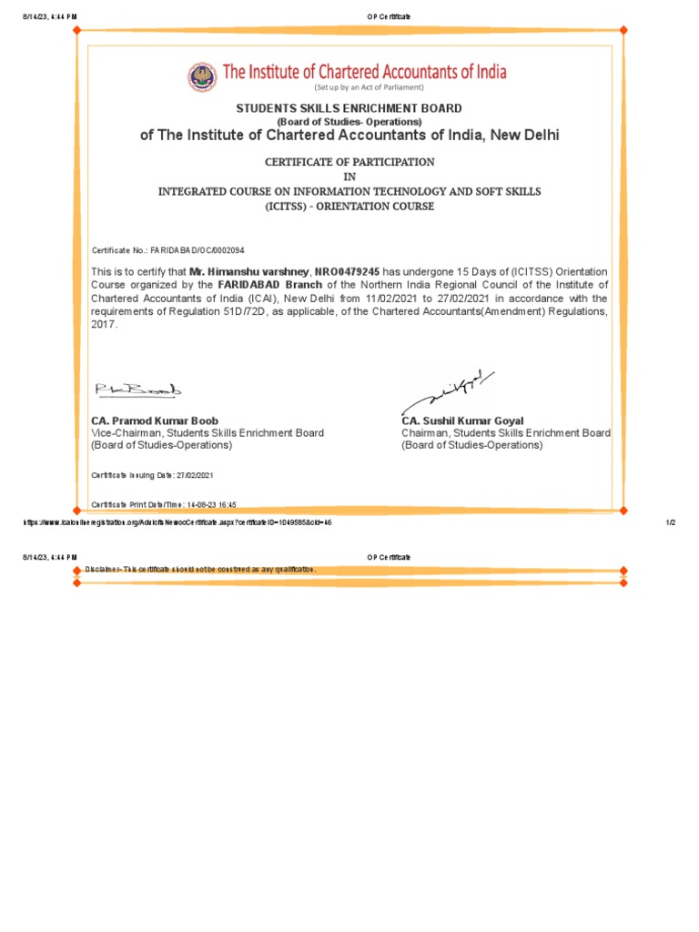 OP Certificate | PDF