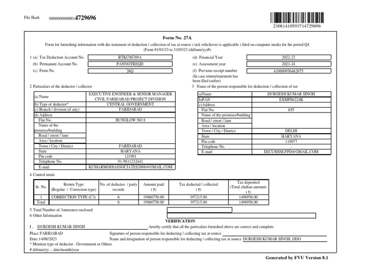 Form No. 27A: Verification | PDF | Government Finances | Taxes