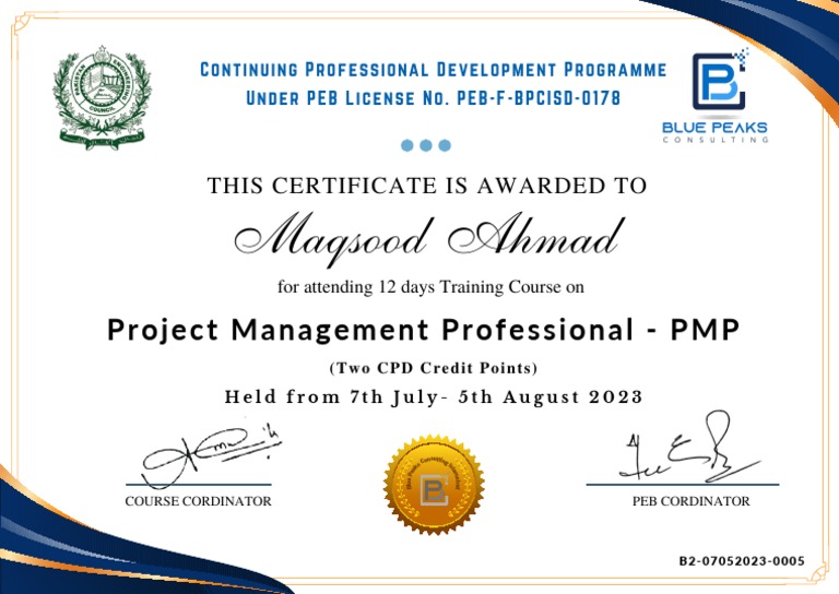 Maqsood Ahmad PEC Certificate B2-07052023-0005 | PDF