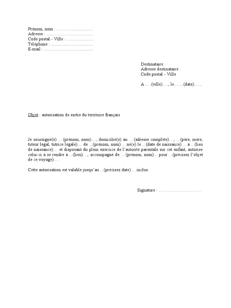 Autorisation parentale pour voyage mineur | PDF | Jeux et activités
