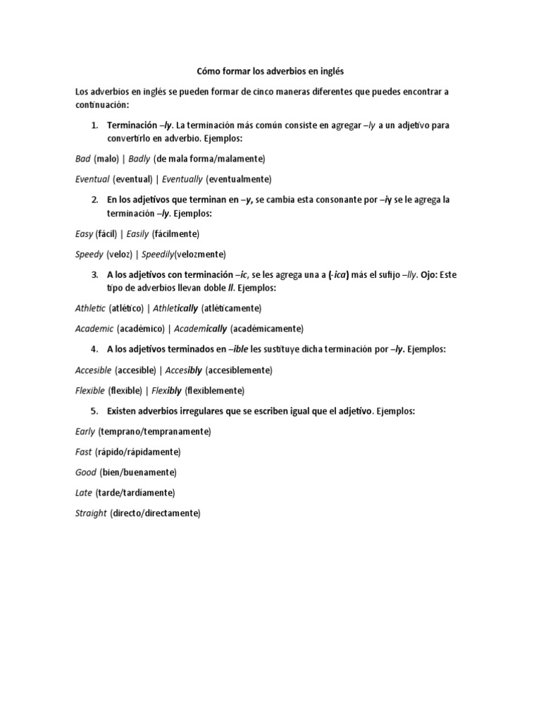 ANEXO GUIA A2 Lista de Adverbios | PDF | Adverbio | Semántica léxica