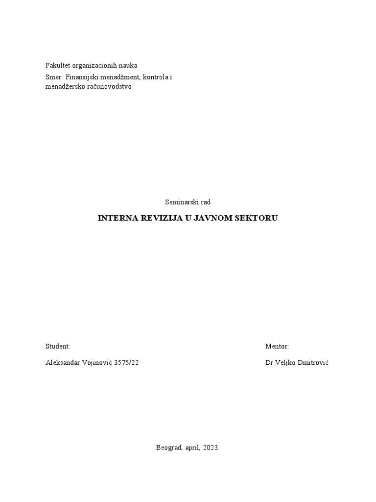 Interna Revizija U Javnom Sektoru (3415) | PDF