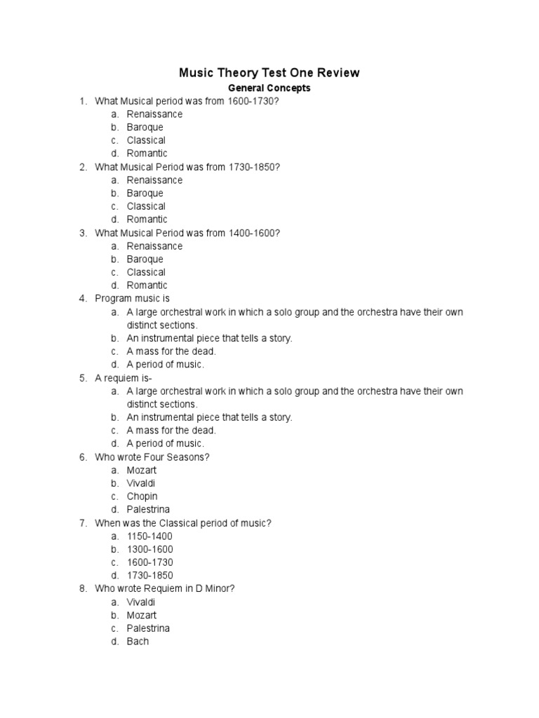 Music Theory Test One Review | PDF