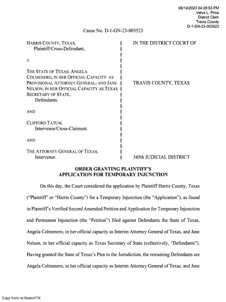 Order Granting Plaintiff S Application For Temporary Injunction | PDF | Legal Remedy | Injunction