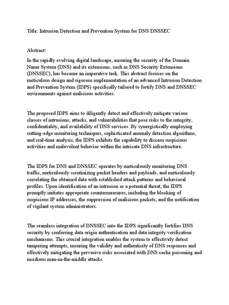 Intrusion Detection and Prevention System For DNS DNSSEC | PDF | Computers