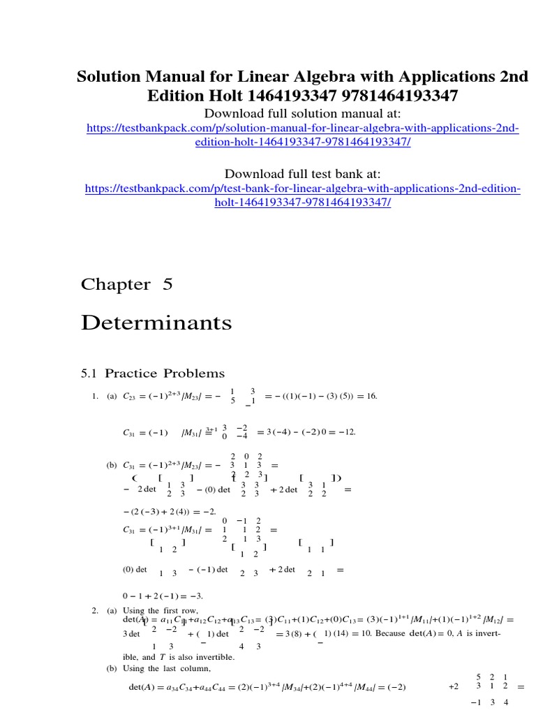 Linear Algebra With Applications 2nd Edition Holt Solutions Manual ...
