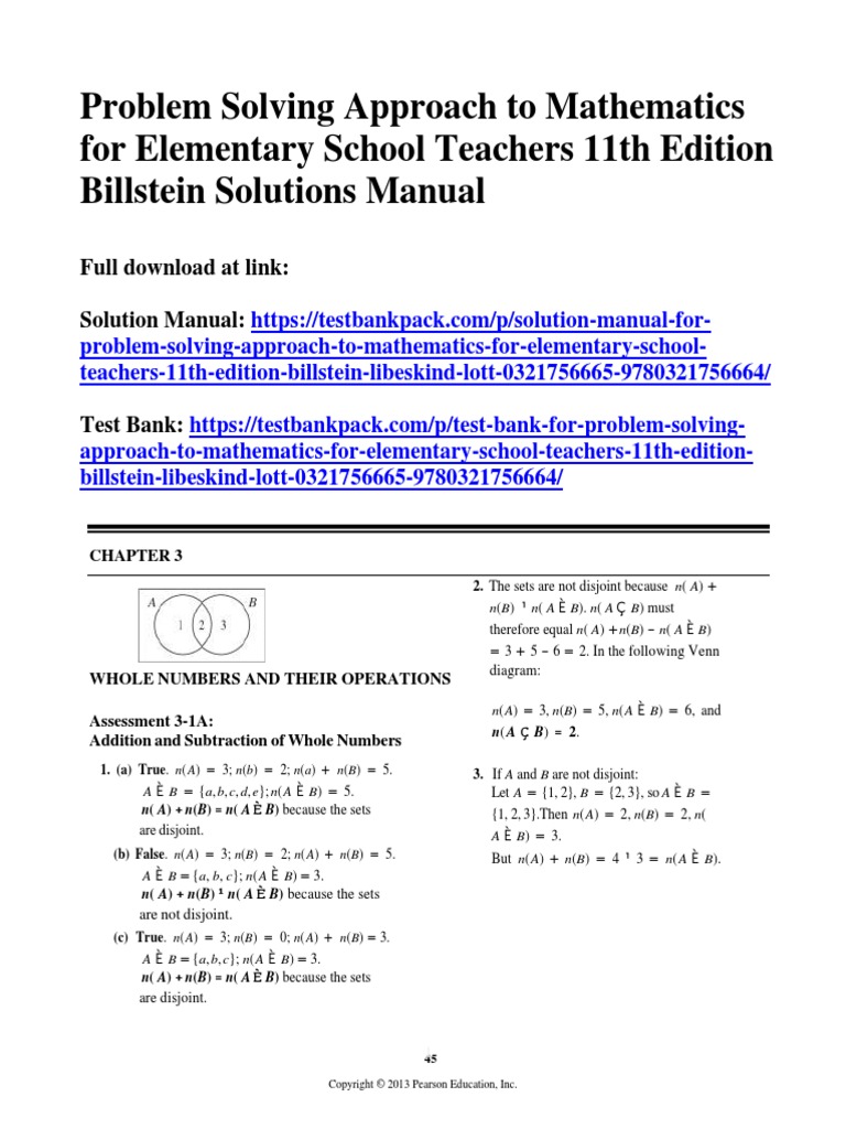 Problem Solving Approach To Mathematics For Elementary School Teachers 11th Edition Billstein ...