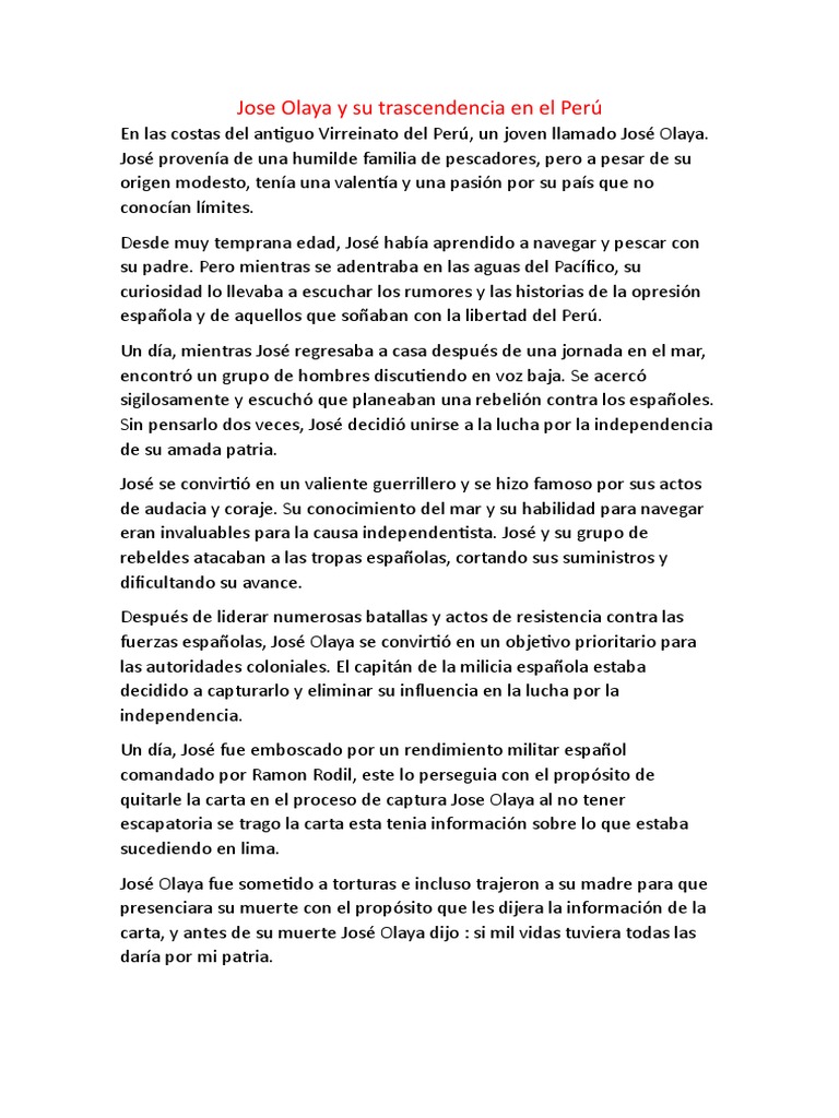 Jose Olaya y Su Trascendencia en El Perú | PDF | Historia