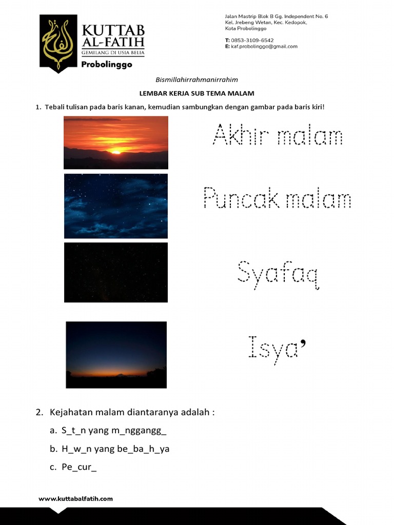 LK Sub Tema Malam Ka2 | PDF