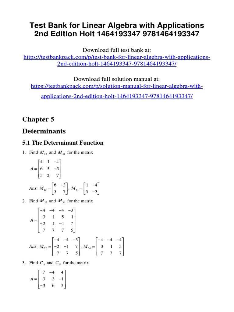 Linear Algebra With Applications 2nd Edition Holt Test Bank Download | PDF