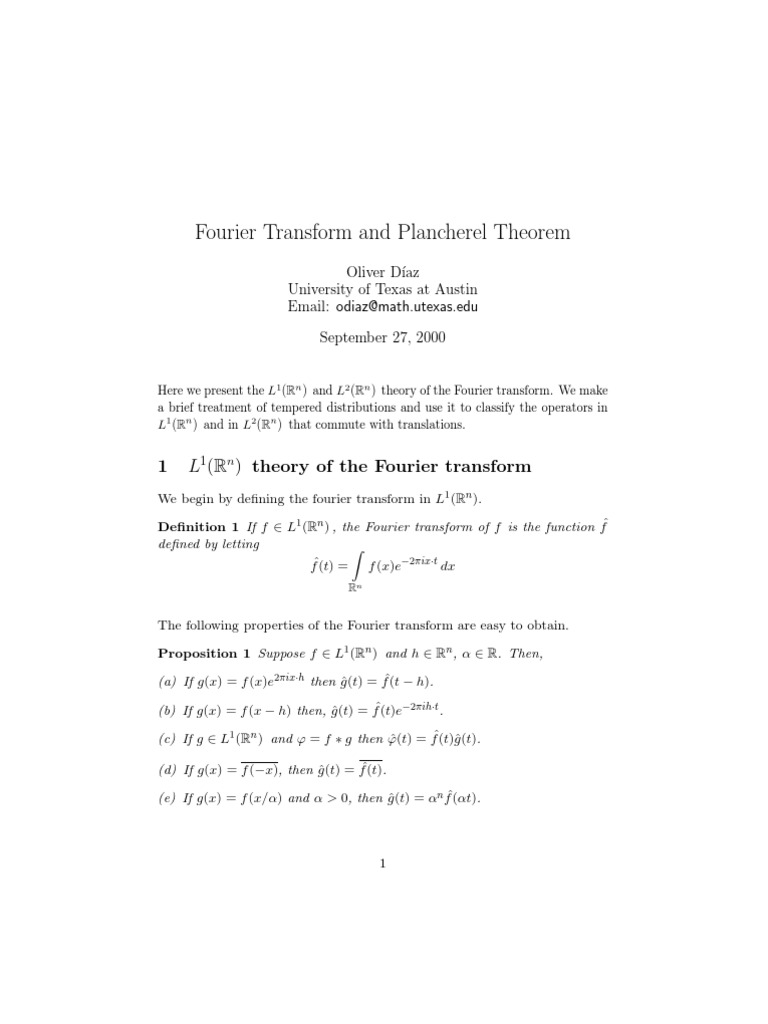 Fourier Transform and Plancherel Theorem | Download Free PDF | Distribution (Mathematics ...