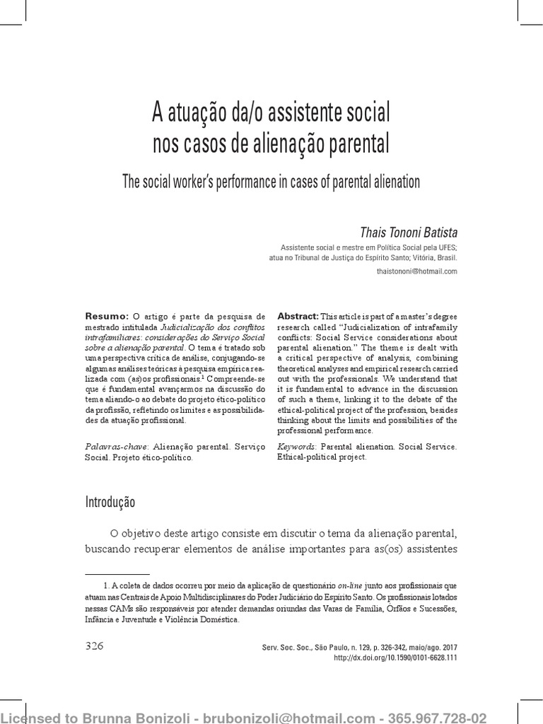A Atuação Dao Assistente Social Nos Casos de Alienação Parental | PDF ...