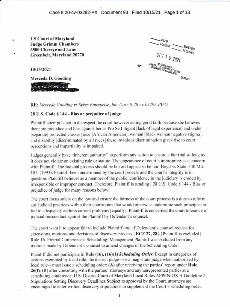 Judge Grimm "Biases and Impropriety" Merceda Gooding Vs Sykes ...