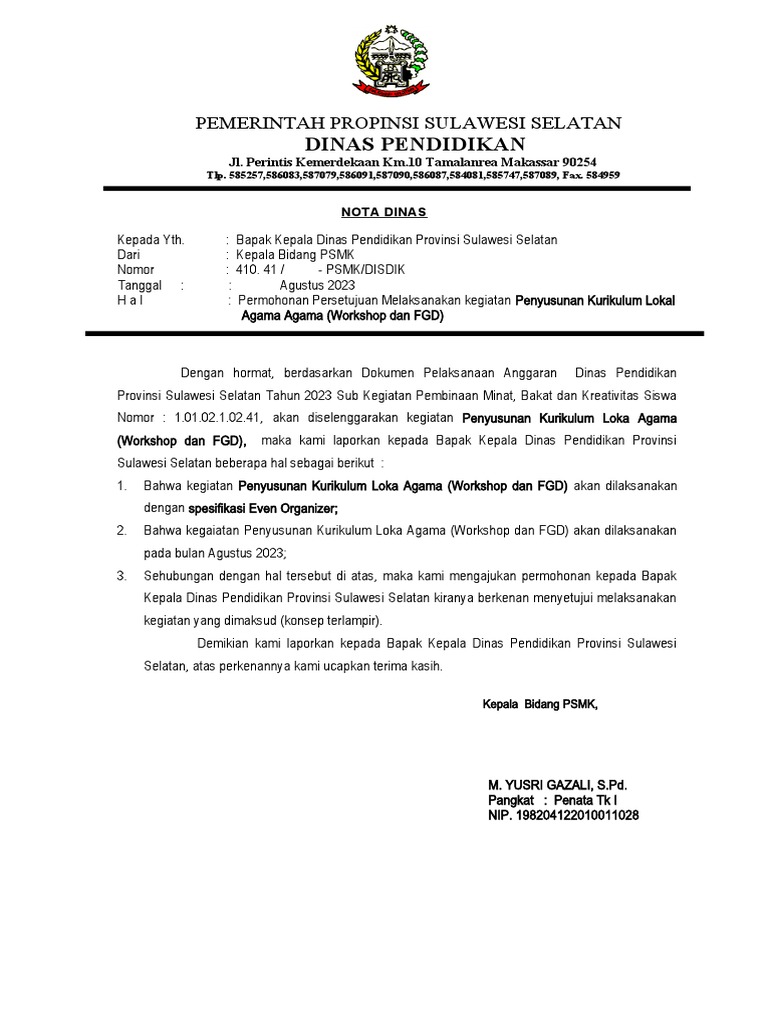 NOTA DINAS Kurikulum Lokal | PDF