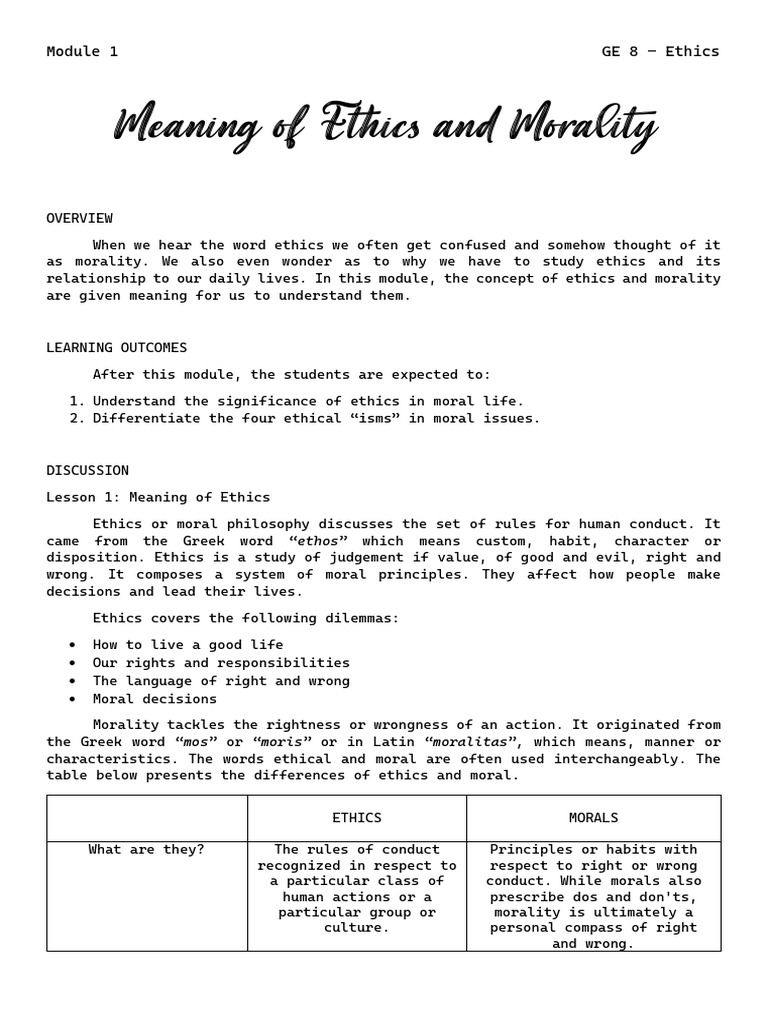 Ethics Module 1 | PDF