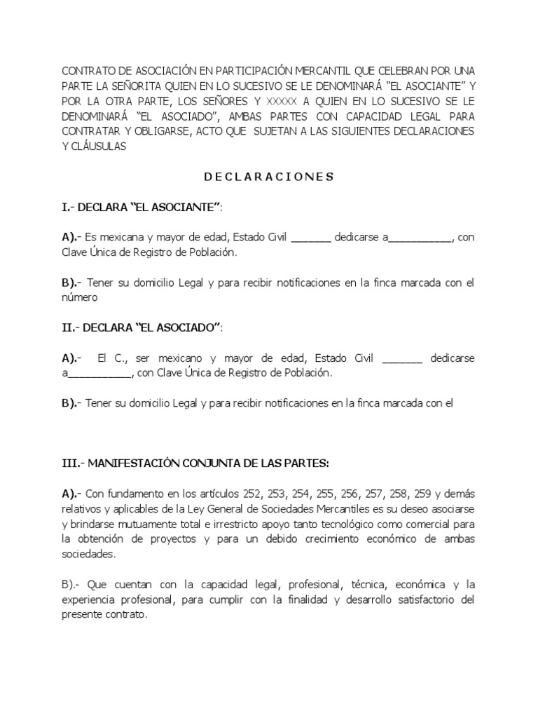 Contrato de Asociacion en Participacion | PDF Contrato de Asociacion en Participacion | PDF
