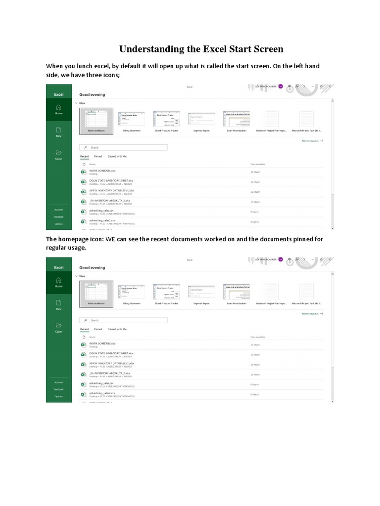 1. Understanding the Excel Start Screen | PDF