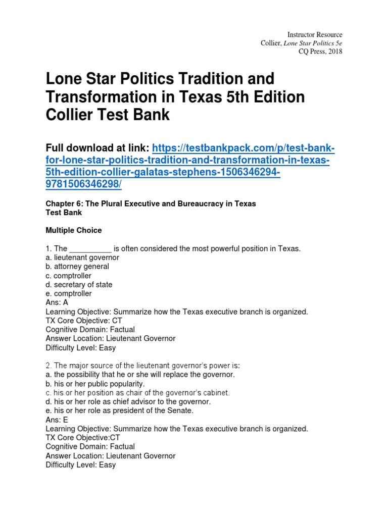 Lone Star Politics Tradition and Transformation in Texas 5th Edition ...