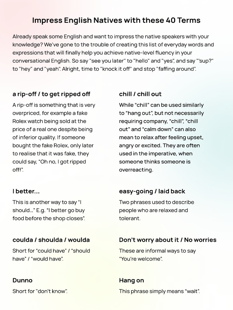 40 Phrases To Impress English Natives 2 | PDF | Foreign Language Studies | Self-Improvement