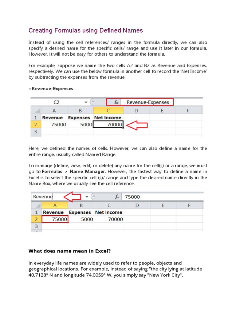 Creating Formulas using Defined Names | PDF