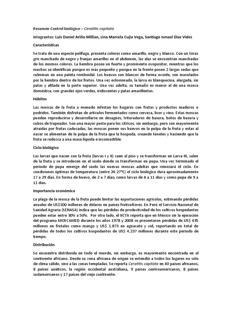 Resumen Control Biológico | PDF | Mosca | Plaga (organismo)