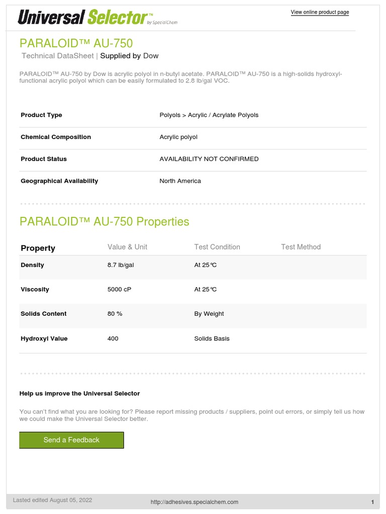 PARALOID™ AU-750 - Dow | PDF | Home & Garden