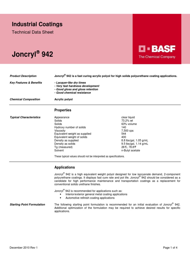 Joncryl 942 | PDF | Polyurethane | Chemistry