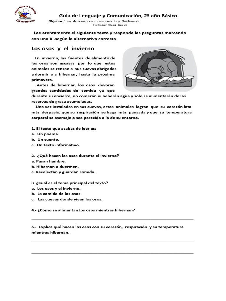 Guía Los osos y el invierno 2º AÑO | PDF