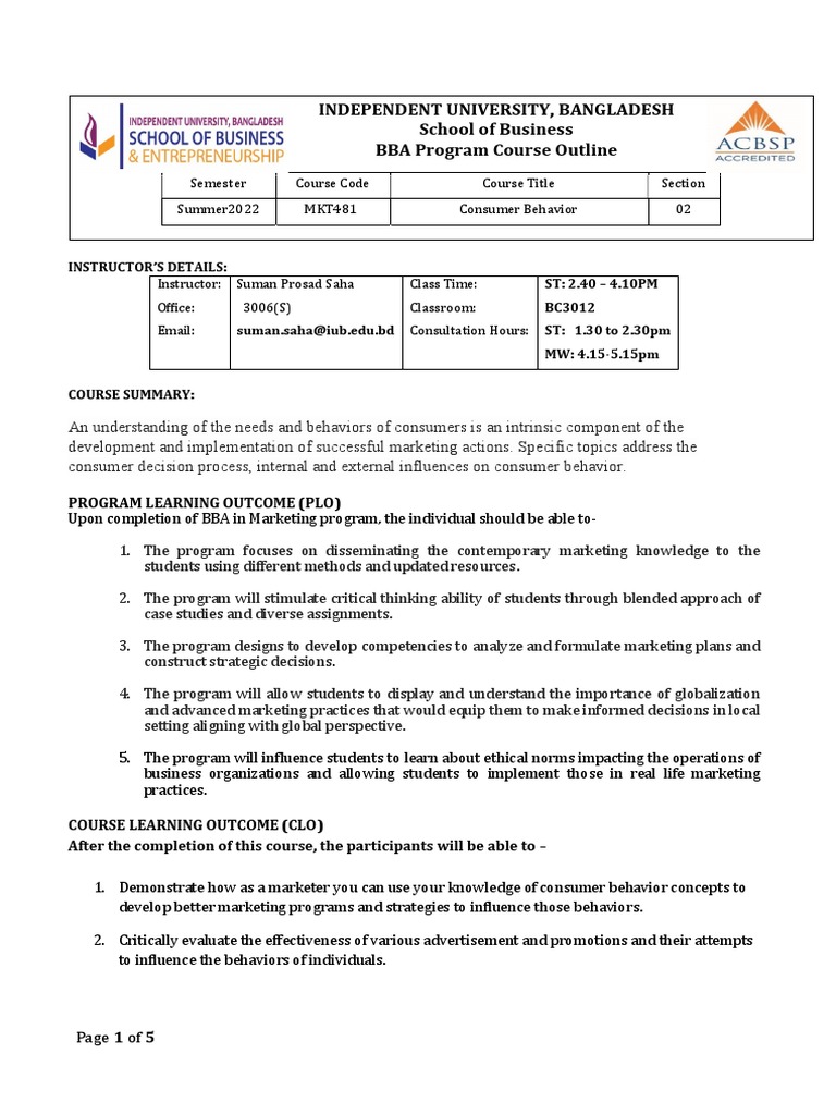 BBA Consumer Behavior Course | PDF