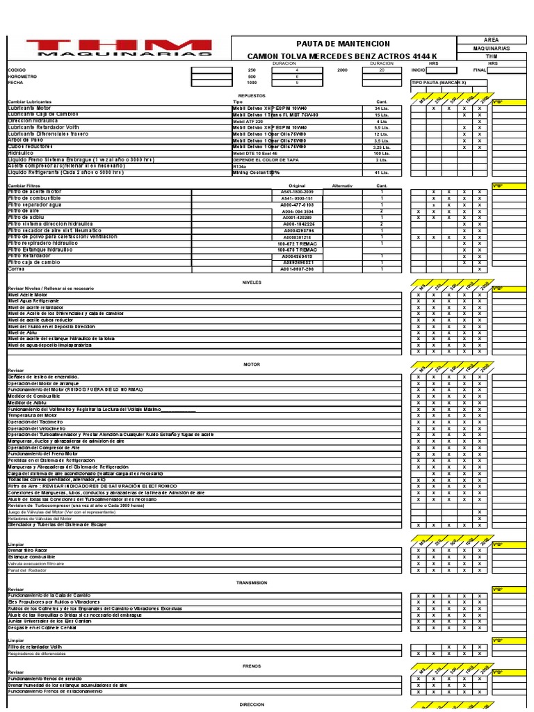 Pautas de Mantencion Camion Actros 4144 K | PDF | Sistema de freno antibloqueo | Camión