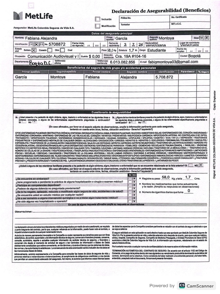 Declaración de Asegurabilidad | PDF