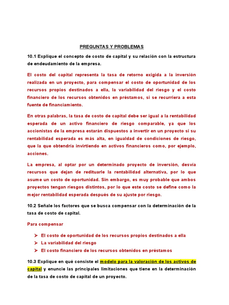 Preguntas y Problemas. 10 | PDF
