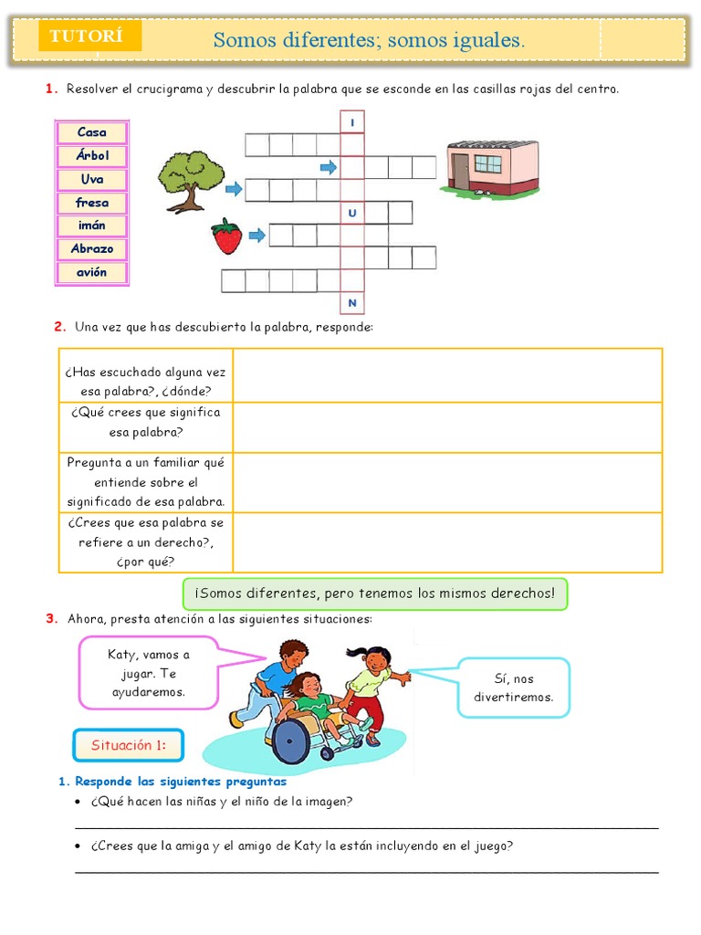 D1 A3 FICHA TUT. Somos Diferentes Somos Iguales. | PDF