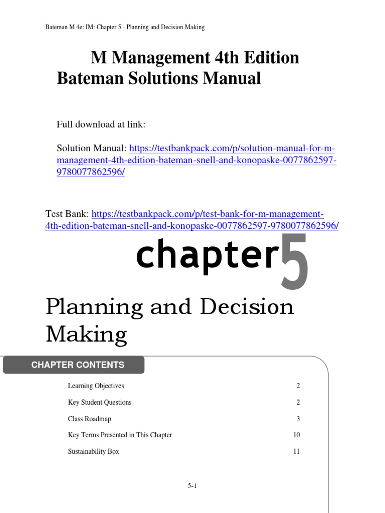M Management 4th Edition Bateman Solutions Manual Download | PDF | Strategic Management ...