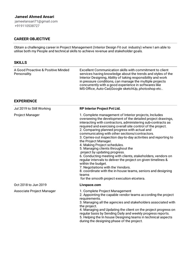 Jameel Ahmed Ansari - Update CV | PDF | Project Management