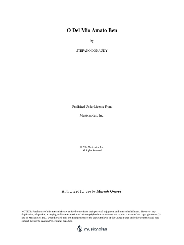 O Del Mio Amato Ben - Ab Major - MN0130103 | PDF
