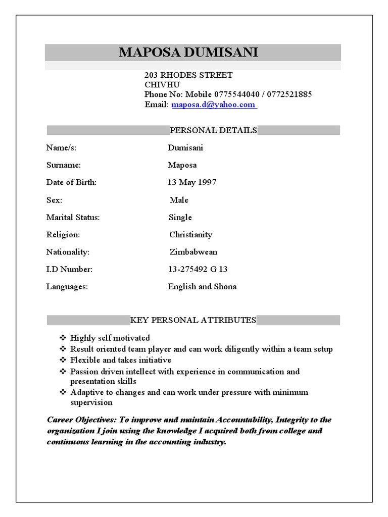 MAPOSA DUMISANI CV Edit | PDF | Accounting | Management Accounting