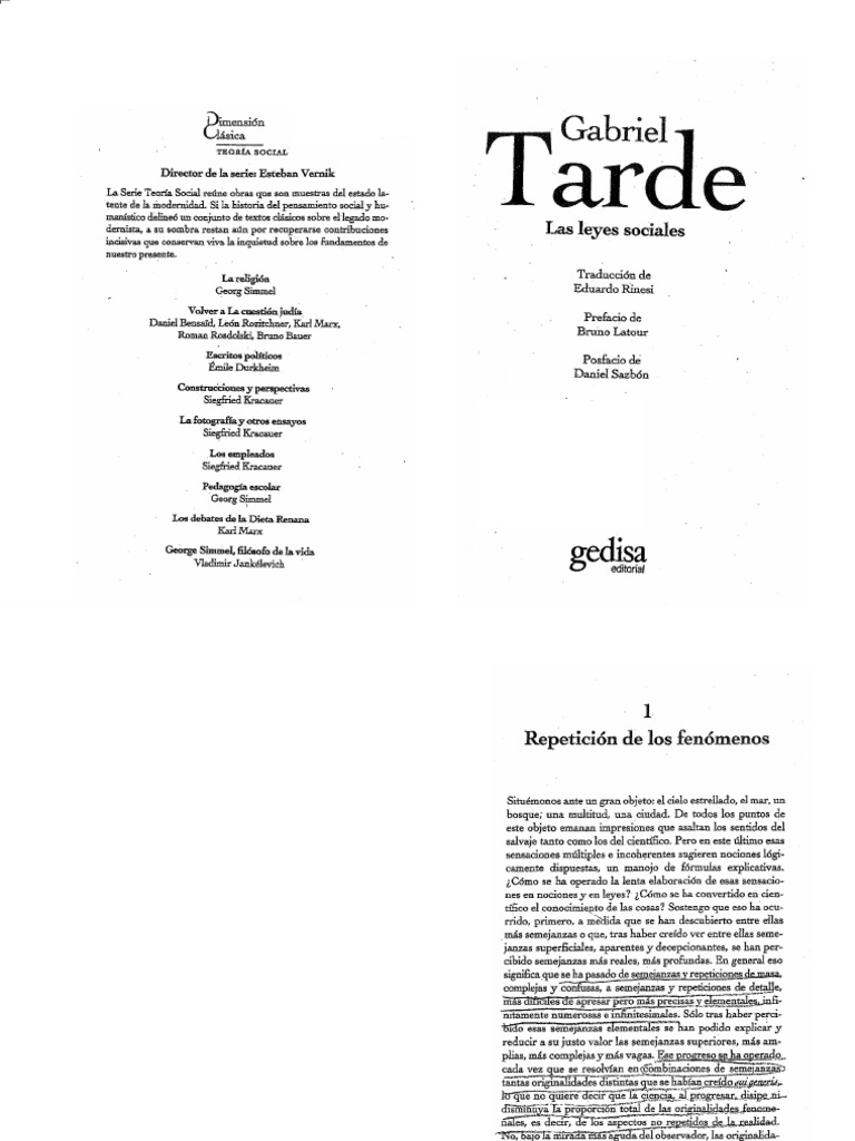 Gabriel Tarde - Las Leyes Sociales | PDF