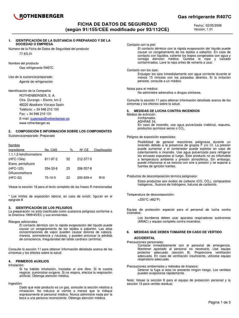 Gas Refrigerante R 407C | PDF | Dióxido de carbono | Agua