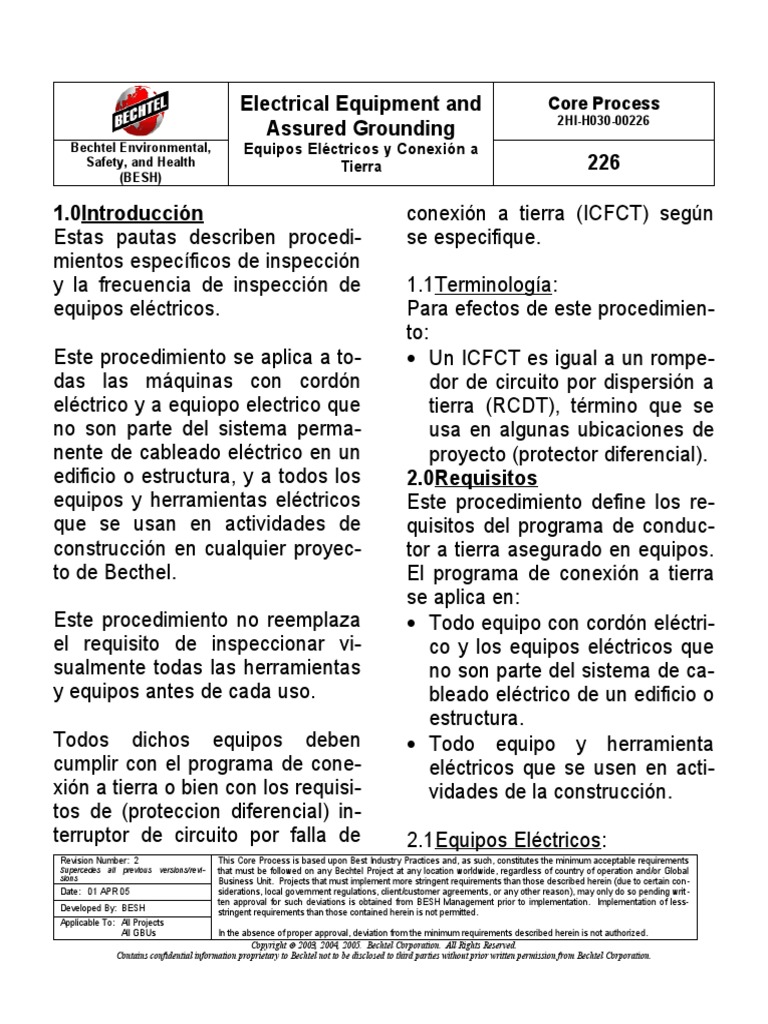 CP-226 - Equipos Electricos y Aseguramiento de Conexion A Tierra | PDF