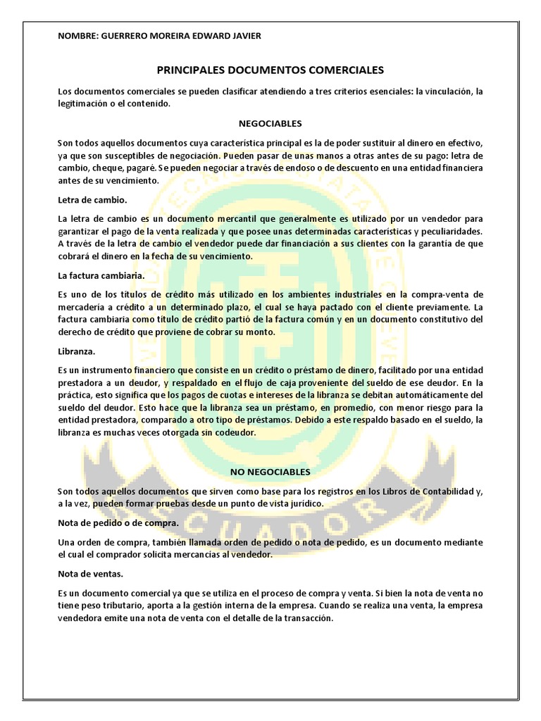 Principales Documentos Comerciales | PDF