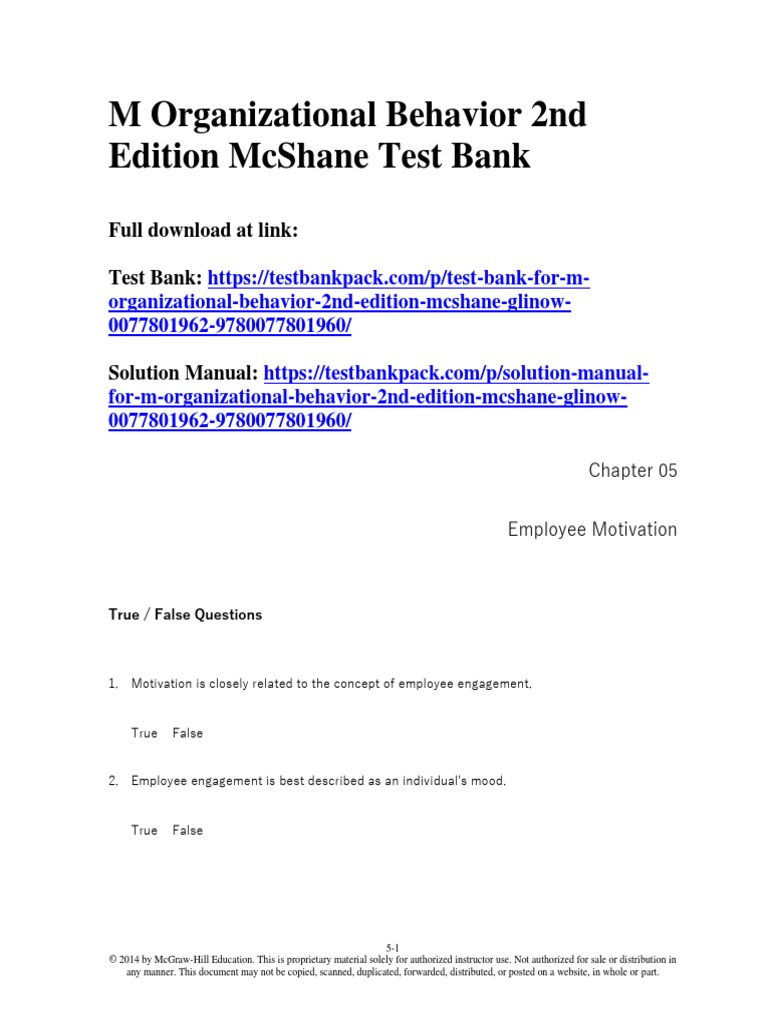 M Organizational Behavior 2nd Edition McShane Test Bank Download | PDF